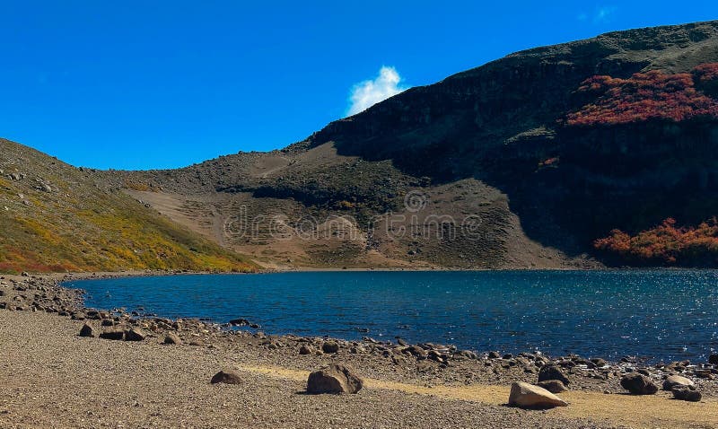 Batea Mahuida Volcano with a Lagoon in Its Crater in the Andes ...