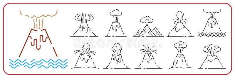 Volcanic Activity Linear Icon Set. Volcanic Eruptions are Major Source ...