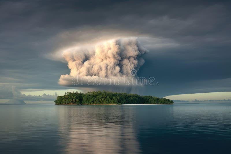 Volcanic Ash Cloud Over a Pristine Island Stock Illustration ...