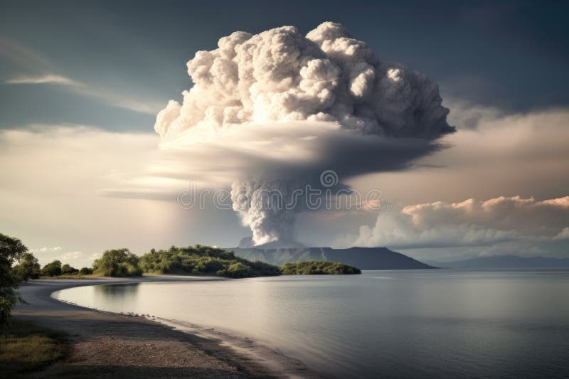 Volcanic Ash Cloud Over a Pristine Island Stock Illustration ...