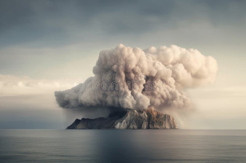 Volcanic Ash Cloud Rising Over a Remote Island Stock Illustration ...