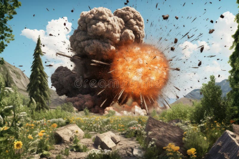 Volcanic Bombs and Debris Mid-air Explosion Stock Illustration ...