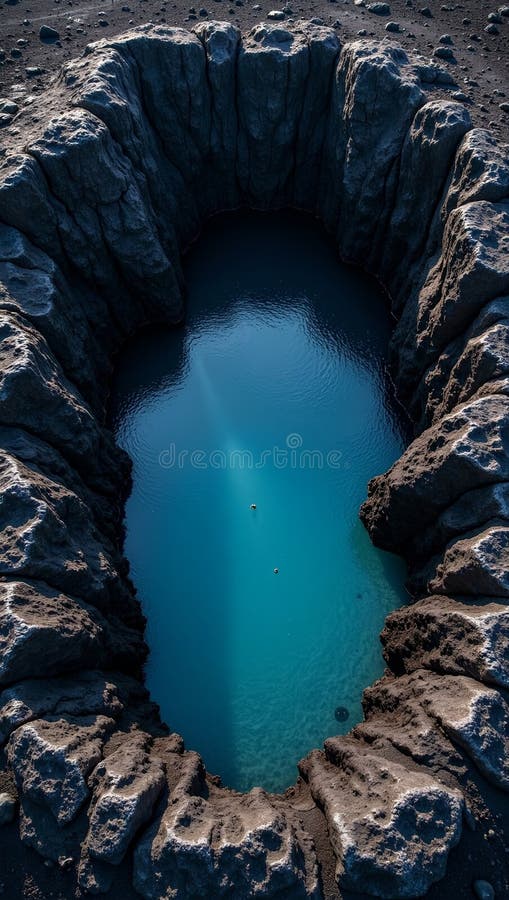 Volcanic Crater with Deep Blue Water and Black Rock Walls Stock ...