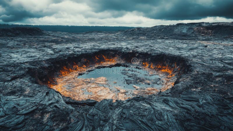 Volcanic Crater with Glowing Lava Pool Stock Illustration ...