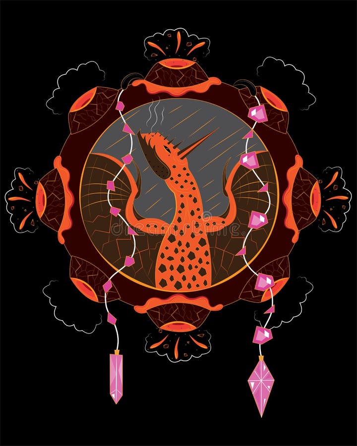 Volcanic Dragon in a Frame with an Ornament from Volcanoes Stock Vector ...