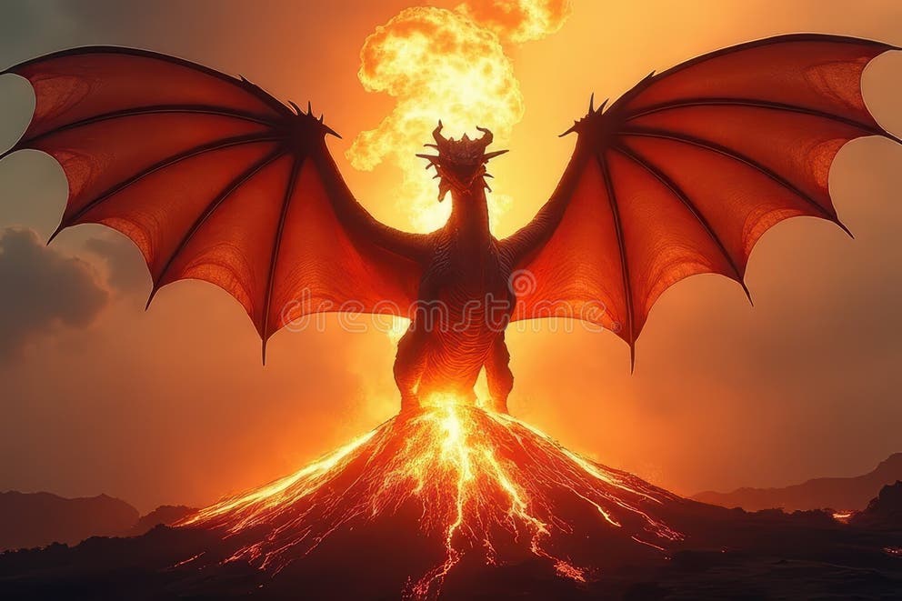 Volcanic Dragon Juggernaut - Eruption in Action Stock Illustration ...