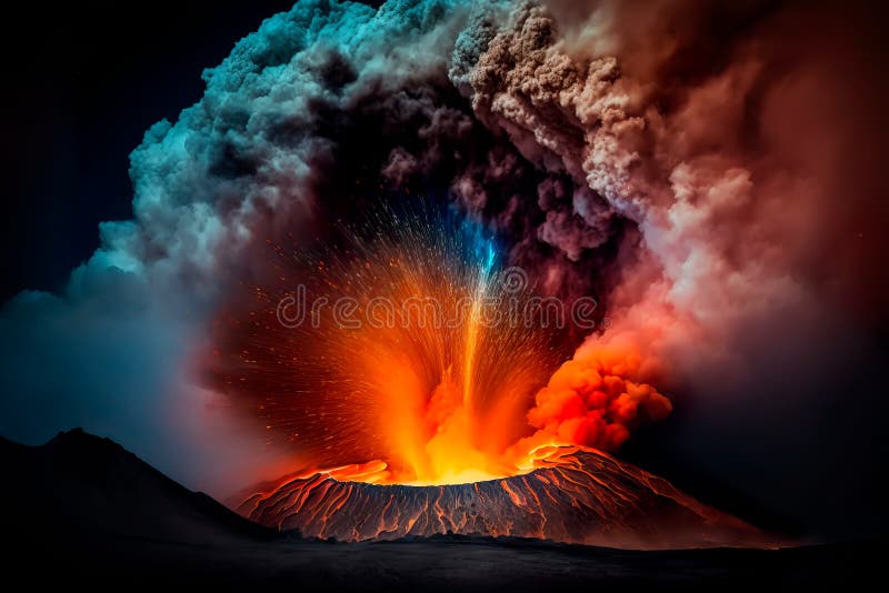 Volcanic Eruption, an Active Volcano Ejecting Lava into the Air ...