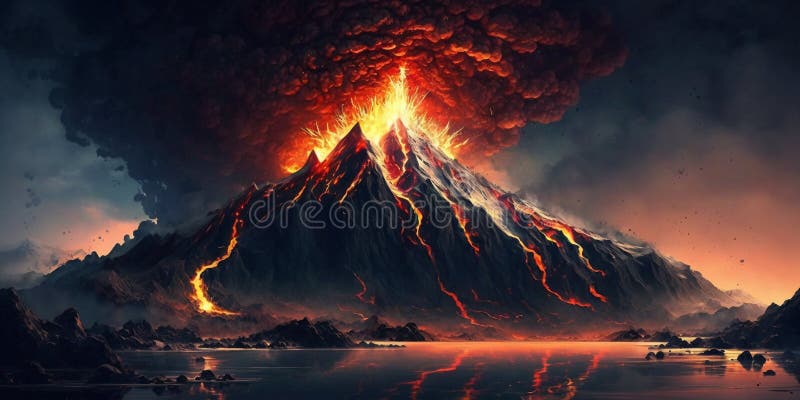 The Volcanic Eruption with AI Generated. Stock Illustration ...