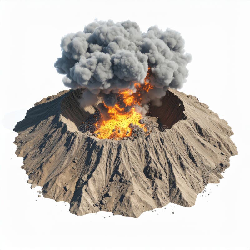Volcanic Eruption with Ash Cloud and Lava Flow Stock Illustration ...