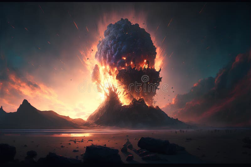 Volcanic Eruption. Big Explosion in the Sky Stock Illustration ...