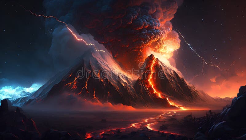 Volcanic Eruption. 3D Illustration. 3D CG. High Resolution Stock ...
