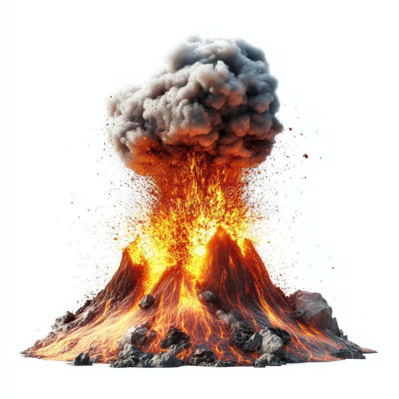 Volcanic Eruption 3D Render, Isolated on White Background, Volcano ...