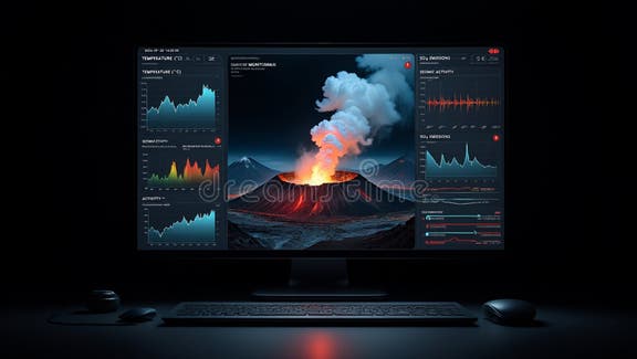 Volcanic Eruption Data Visualization on a Computer Screen Stock ...