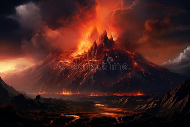 Volcanic Eruption in a Dramatic Landscape Stock Photo - Image of ...