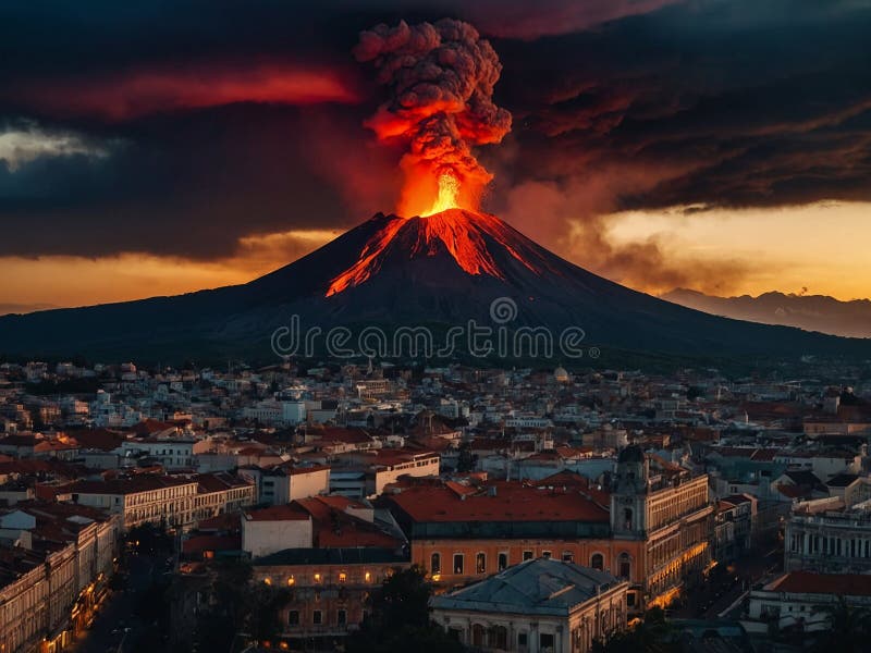 Volcanic Eruption in Dramatic Light Lava Flows Stock Photo - Image of ...