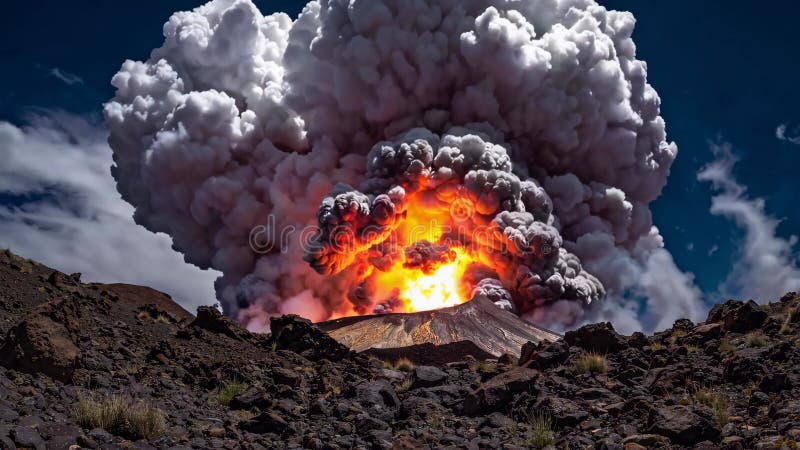 Volcanic Eruption with Dramatic Smoke and Fiery Explosion, Natural ...