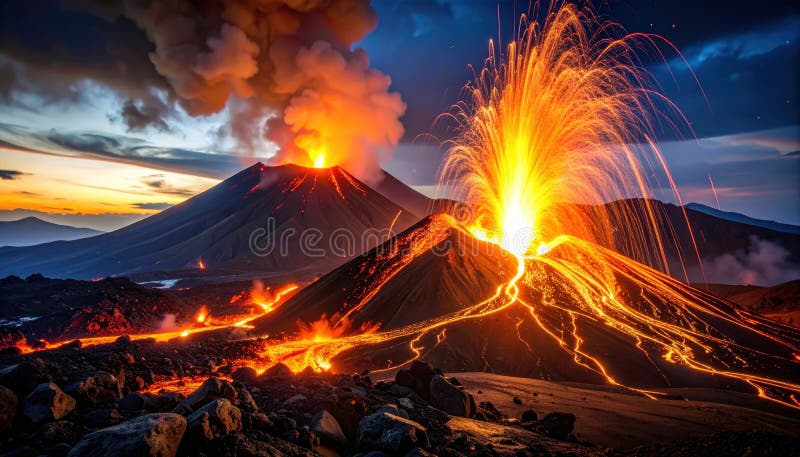 Volcanic Eruption at Dusk, Volcanic Spark during Initial Eruption ...