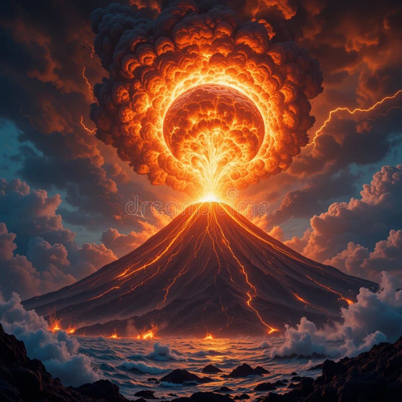 Volcanic Eruption stock image. Image of dusk, sunlight - 361312261