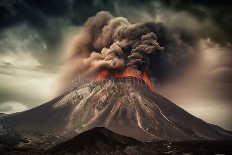 Volcanic Eruption Ejecting Fire, Lava and Ash Stock Illustration ...