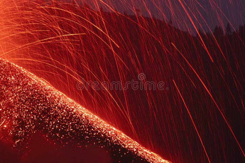 Volcanic Eruption Expelling Pyroclastic Stock Image - Image of fire ...