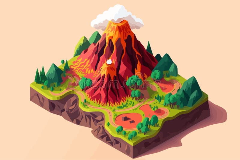 Volcanic Eruption Flat Vector Illustration. Landscape with Volcano ...