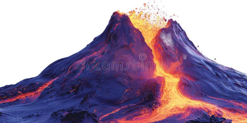 Volcanic Eruption with Flowing Lava Isolated on Transparent Background ...