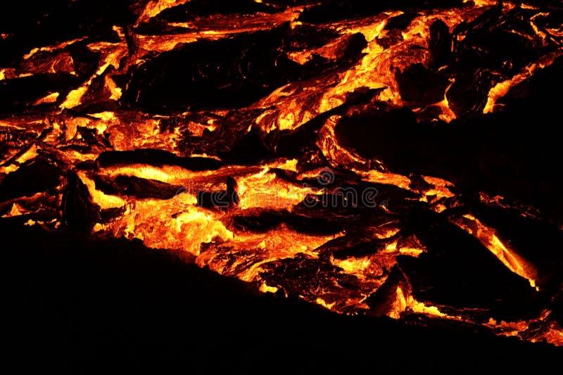 Volcanic Eruption with Glowing Orange Lava Flow Surrounded by a Pool of ...