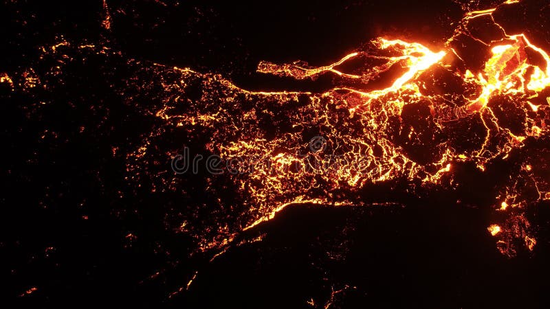 Volcanic Eruption with Glowing Orange Lava Flow Surrounded by a Pool of ...