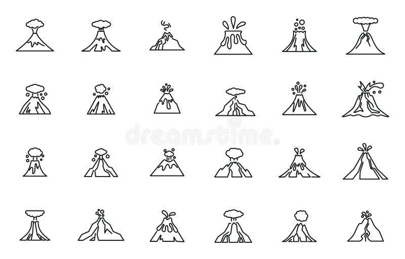 Volcanic Eruption Icons Set Outline Vector. Active Volcano Stock ...