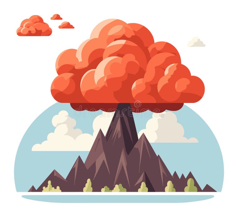 Volcanic Eruption with Large Ash Cloud Vector Illustration. Cartoon ...