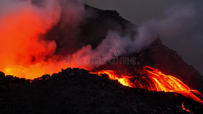 Volcanic Eruption with Lava Flows, Stock Video - Video of heat, molten ...