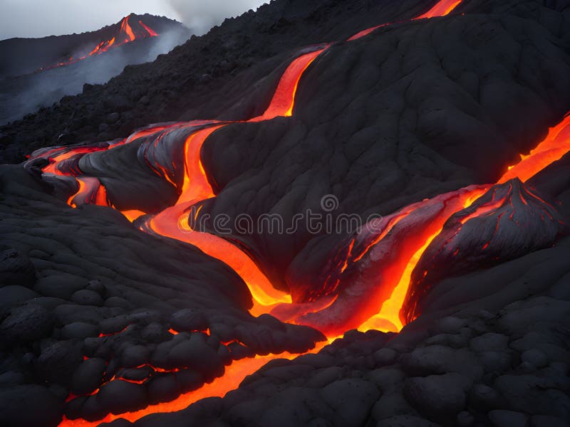 Volcanic Eruption at the Lava of Volcano Stock Illustration ...