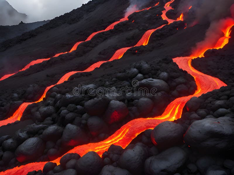 Volcanic Eruption at the Lava of Volcano Stock Illustration ...