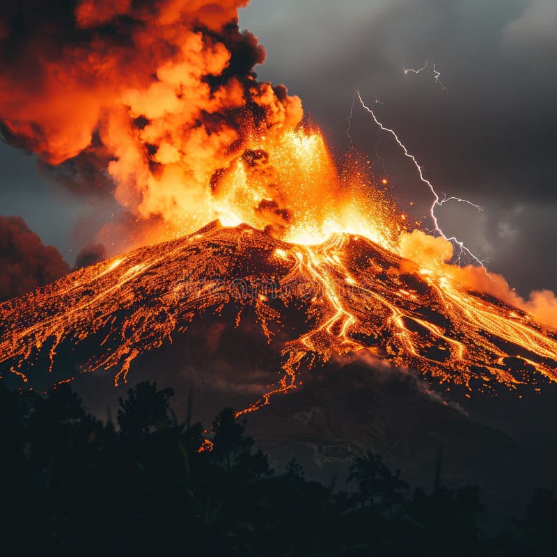 Volcanic Eruption Lights Up the Sky with Lava Flows and Lightning Over ...