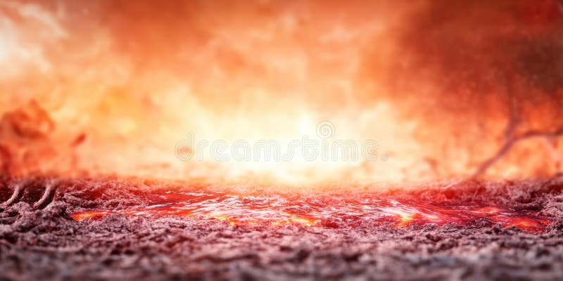 Volcanic Eruption with Molten Lava and Ash Exploding into Fiery Sky ...