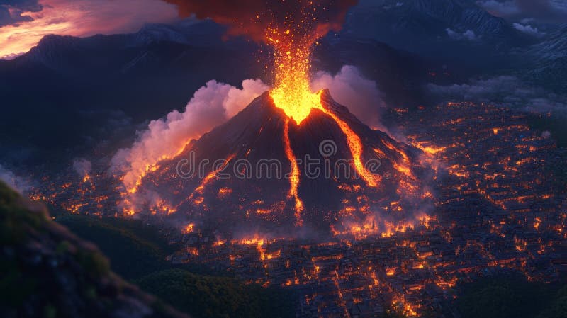 Volcanic Eruption in the Mountains is Causing a Disastrous Scene Stock ...