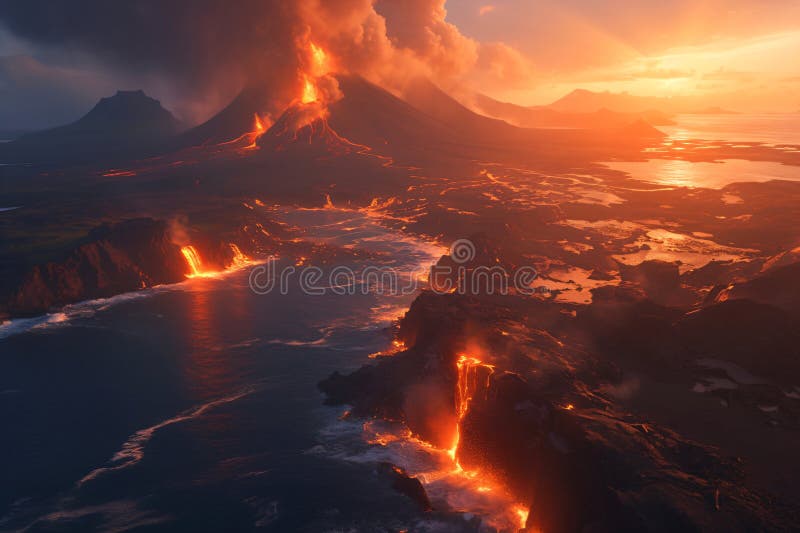 Volcanic Eruption Process. Landscape of Volcano with Exploding and ...