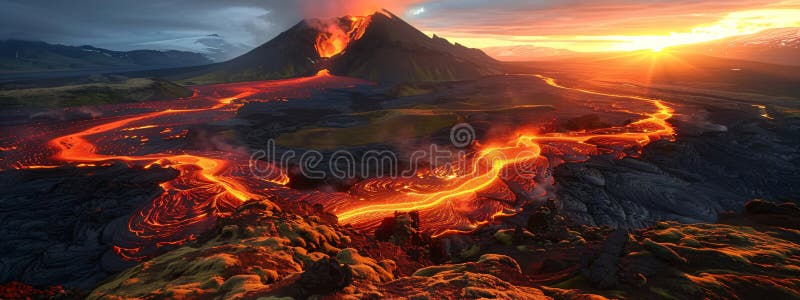 Volcanic Eruption Process. Landscape of Volcano with Exploding and ...