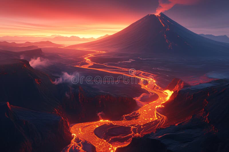 Volcanic Eruption Process. Landscape of Volcano with Exploding and ...