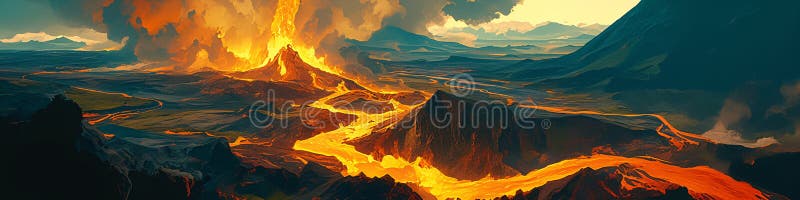 Volcanic Eruption Process. Landscape of Volcano with Exploding and ...