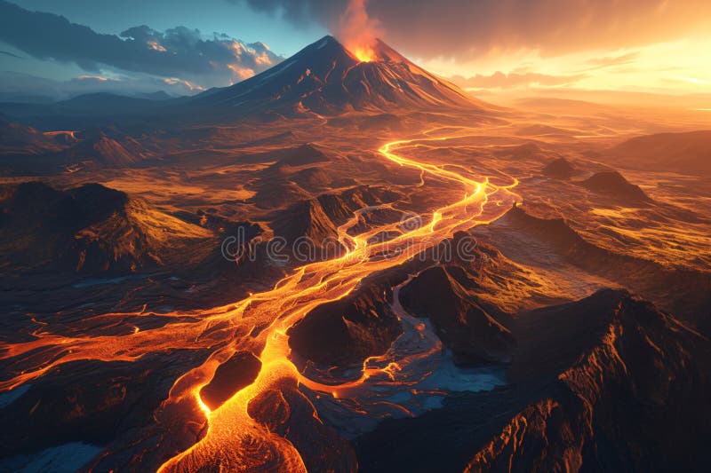 Volcanic Eruption Process. Landscape of Volcano with Exploding and ...