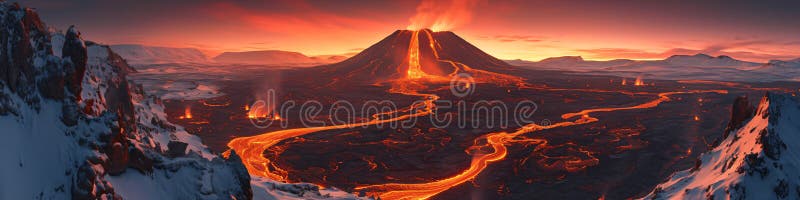 Volcanic Eruption Process. Landscape of Volcano with Exploding and ...