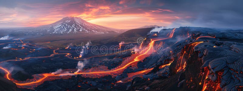 Volcanic Eruption Process. Landscape of Volcano with Exploding and ...