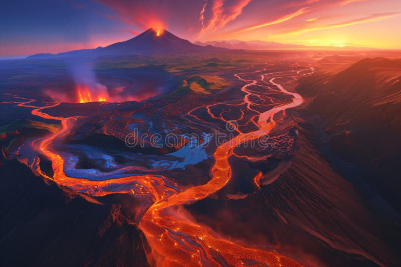 Volcanic Eruption Process. Landscape of Volcano with Exploding and ...