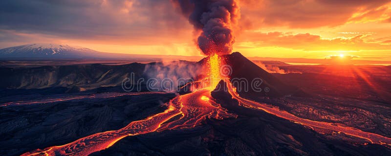 Volcanic Eruption Process. Landscape of Volcano with Exploding and ...