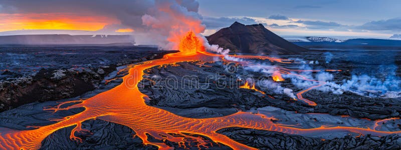 Volcanic Eruption Process. Landscape of Volcano with Exploding and ...