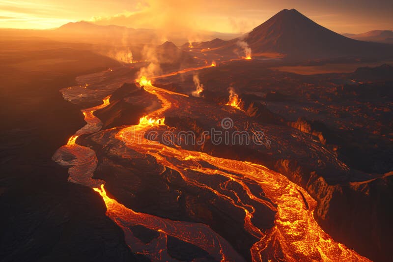 Volcanic Eruption Process. Landscape of Volcano with Exploding and ...