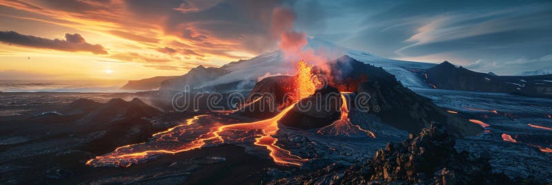 Volcanic Eruption Process. Landscape of Volcano with Exploding and ...