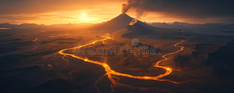 Volcanic Eruption Process. Landscape of Volcano with Exploding and ...