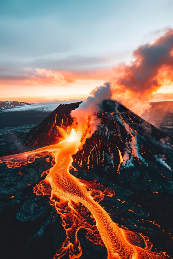 Volcanic Eruption Process. Landscape of Volcano with Exploding and ...